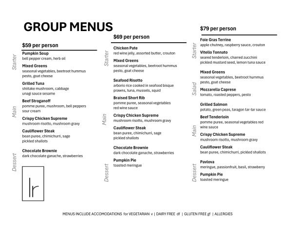 Private Dining Room Menu – The Living Room